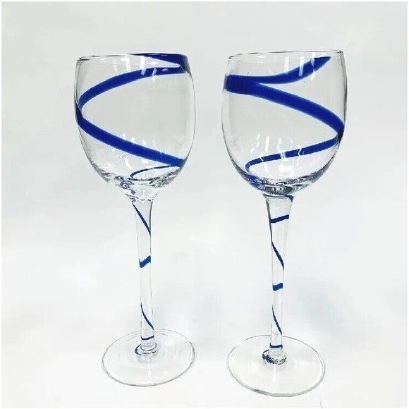 Mono B | Dining | Pier Wine Glass Blue Cobalt Blue Swir Line Stem Water ...